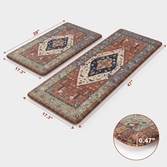 Accents | New Set Of 2 Red Farmhouse Kitchen Mat Antifatigue Cushioned ...